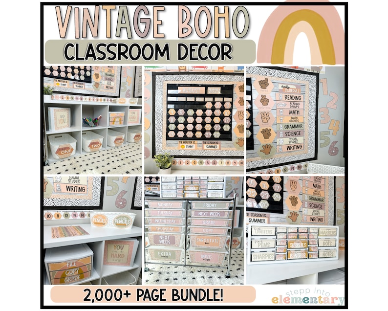 Vintage Boho Classroom Decor Bundle | Neutral Colors, Editable - Etsy