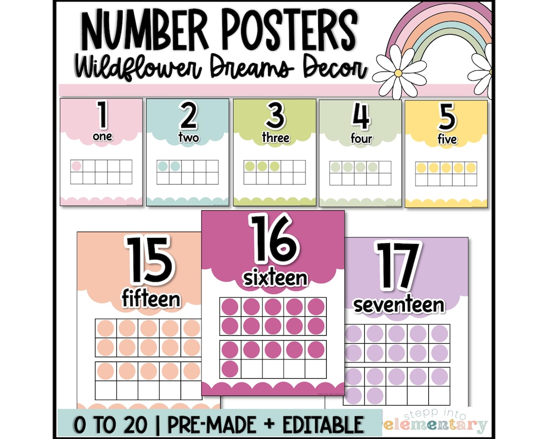 Wildflower Number Posters 0-20 | Math Classroom Decor (digital Download ...