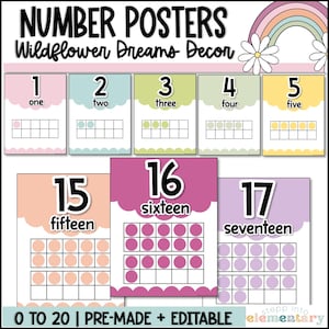 Wildflower Number Posters 0-20 | Math Classroom Decor (digital Download ...