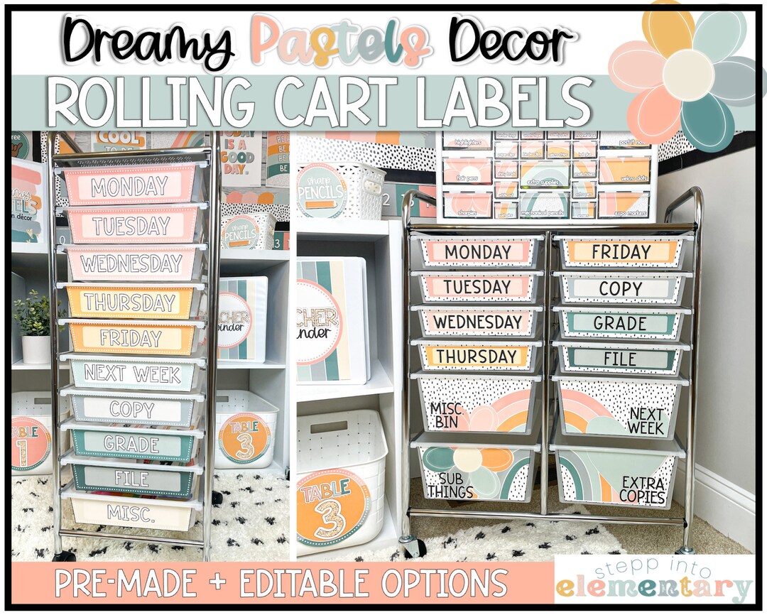 Dreamy Pastels Rolling Cart Labels | Teacher Cart | Classroom ...
