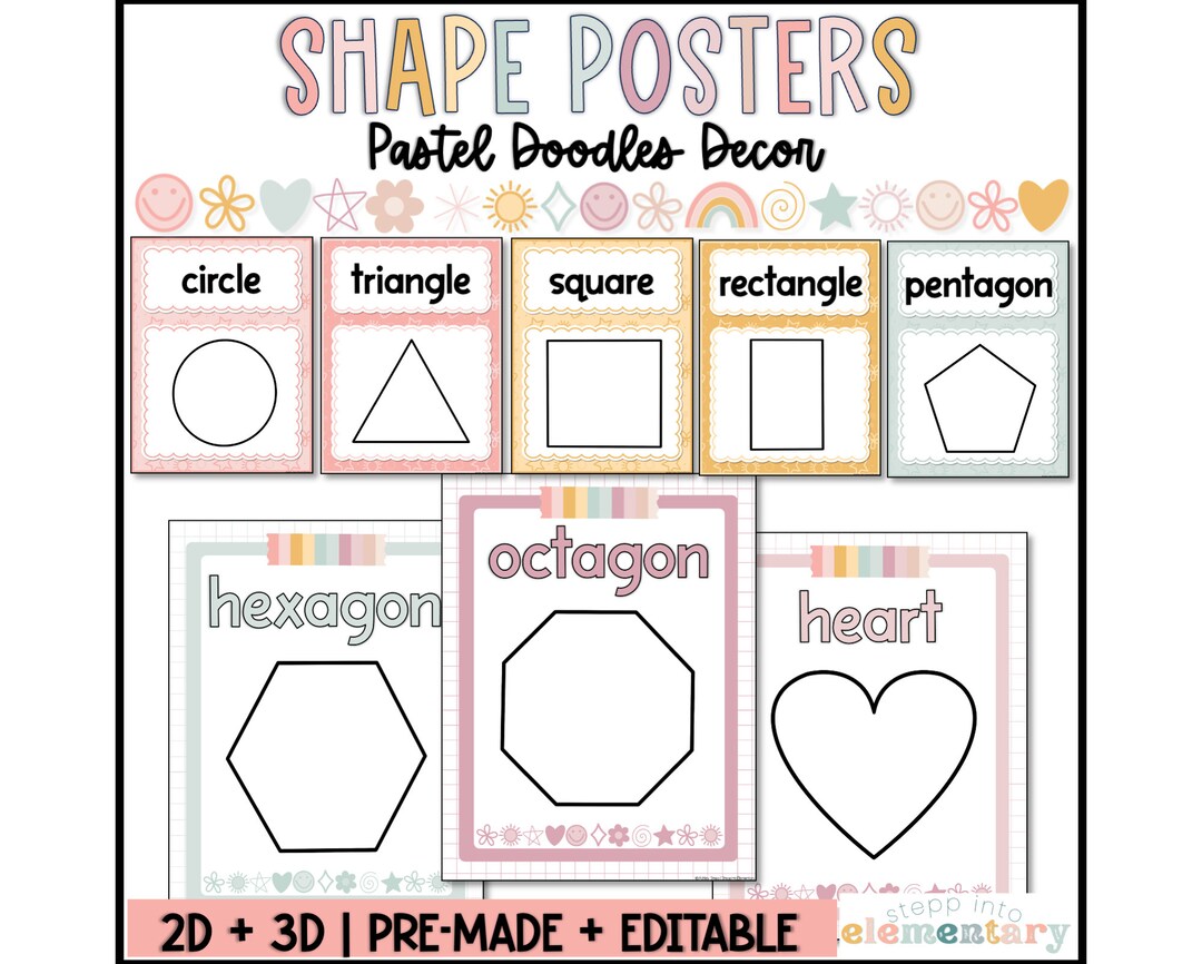 Pastel Doodles Shape Posters | Math Posters | 2D & 3D Shapes | Trendy ...