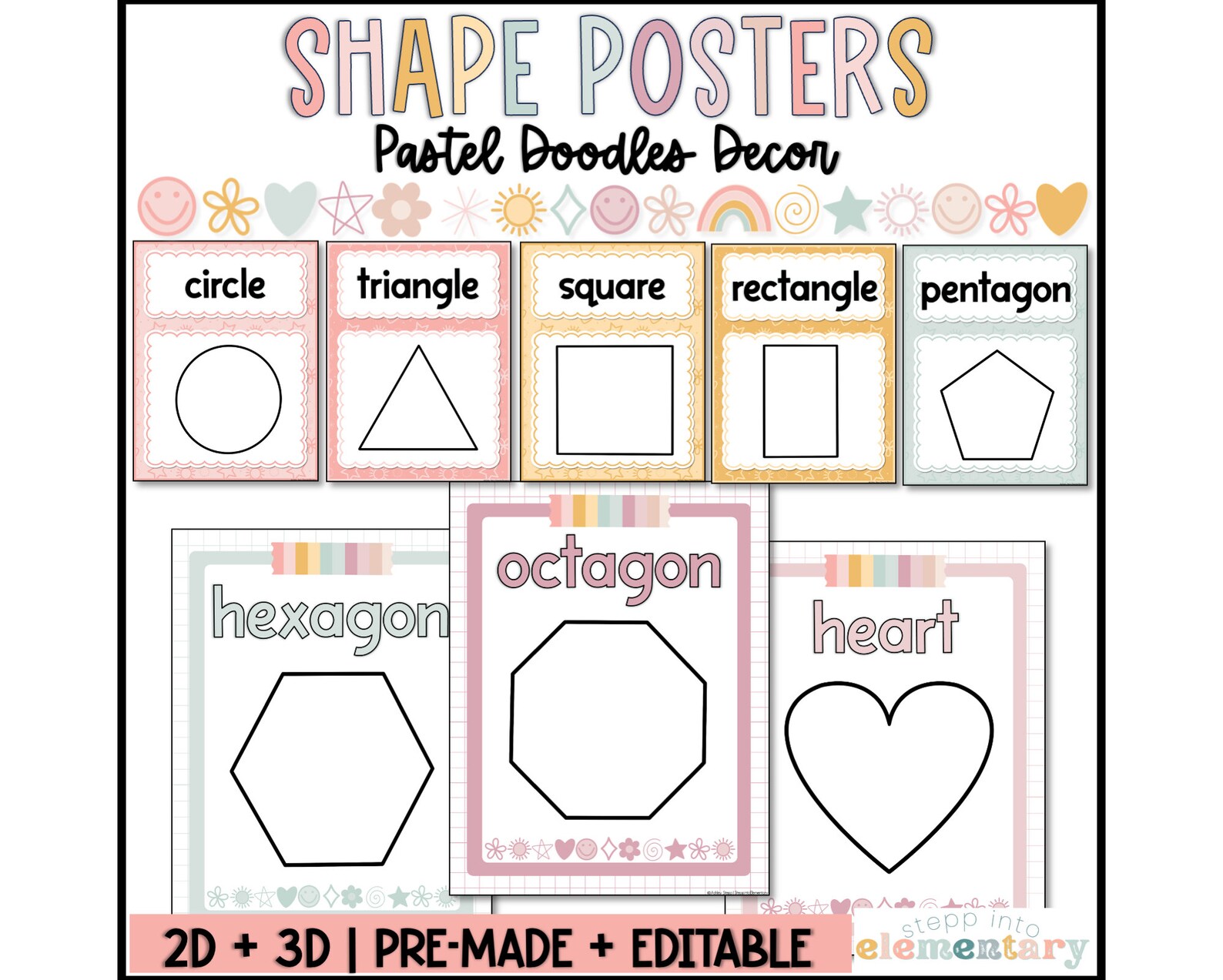 Pastel Doodles Shape Posters | 2D 3D Math Decor (digital Download) - Etsy