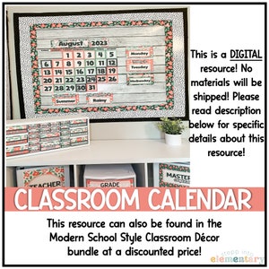 Modern School Style Classroom Calendar Kit | Pocket Chart | Trendy ...