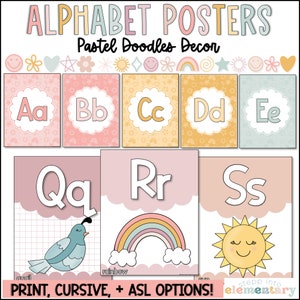Pastel Doodles Alphabet Posters | Print + Cursive Alphabet | Editable ...