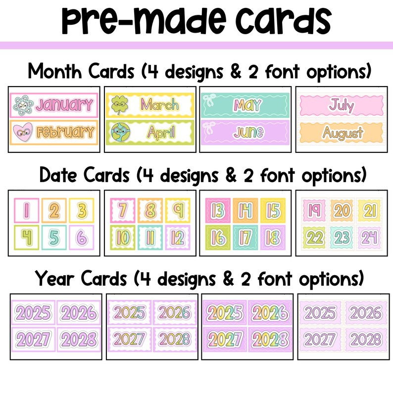 Pastel Classroom Calendar Set | Brights Decor (digital Download) - Etsy