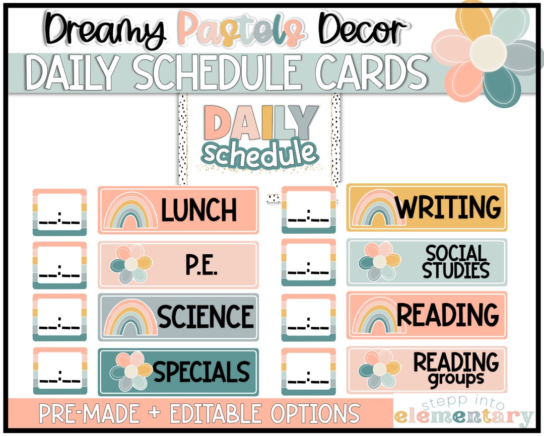 Dreamy Pastels Daily Schedule Display & Cards | Editable | Trendy ...