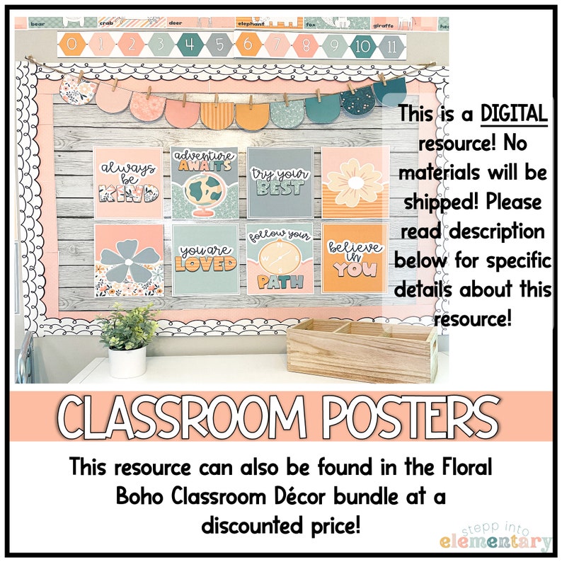 Floral Boho Classroom Decor | Inspirational Posters & Banner (digital ...