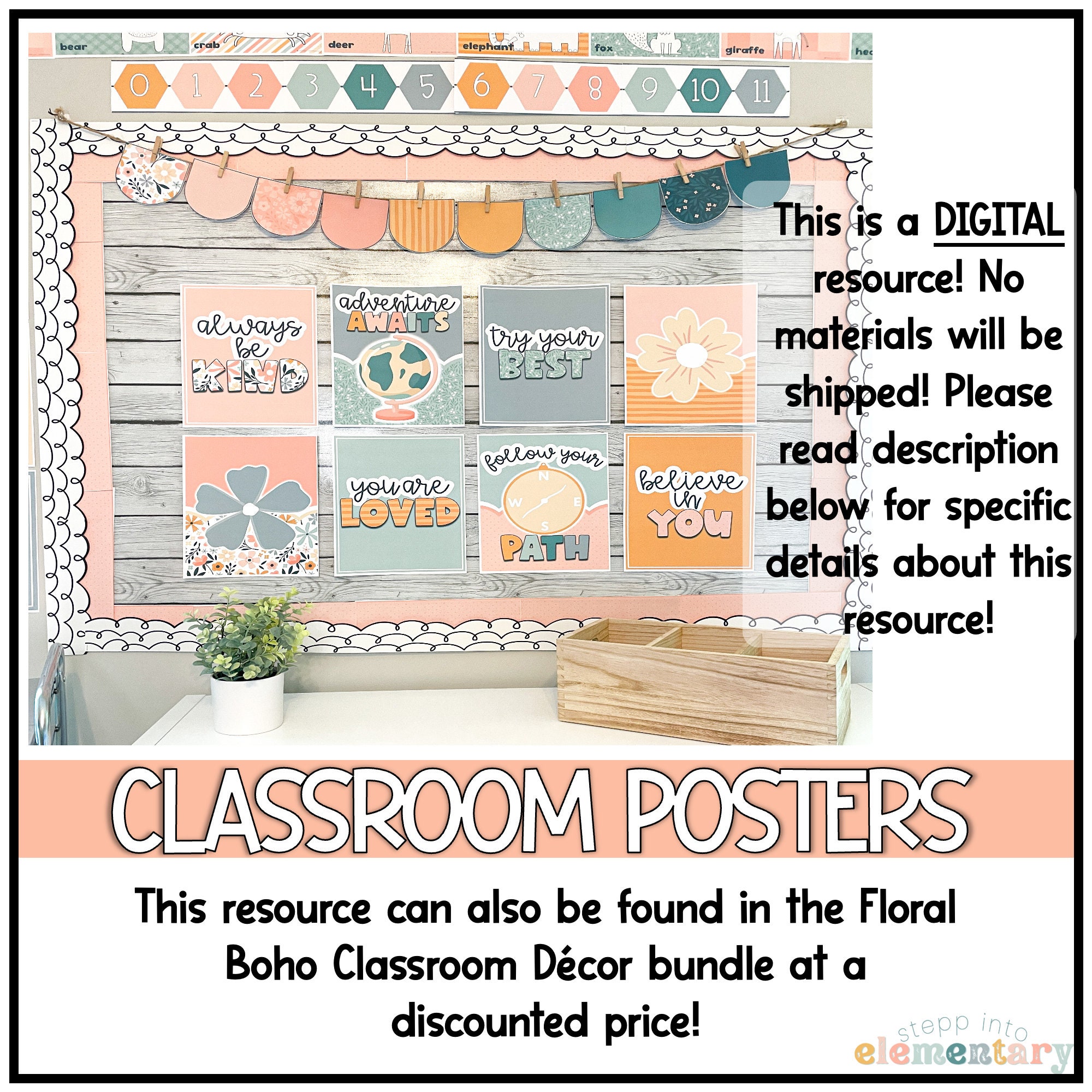 Floral Boho Classroom Decor | Inspirational Posters & Banner (digital ...