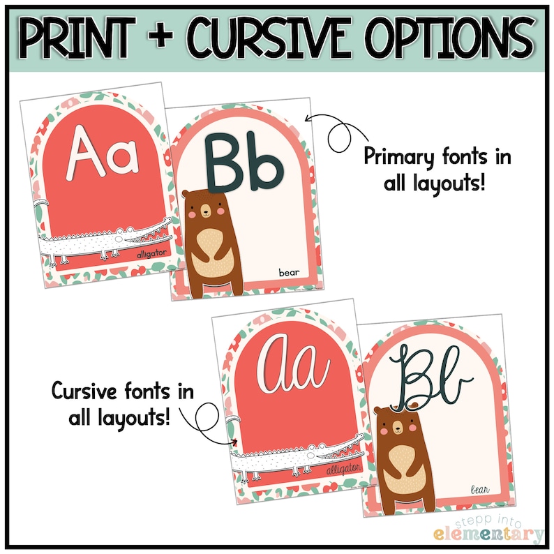 Modern School Style Alphabet Posters Print Cursive - Etsy