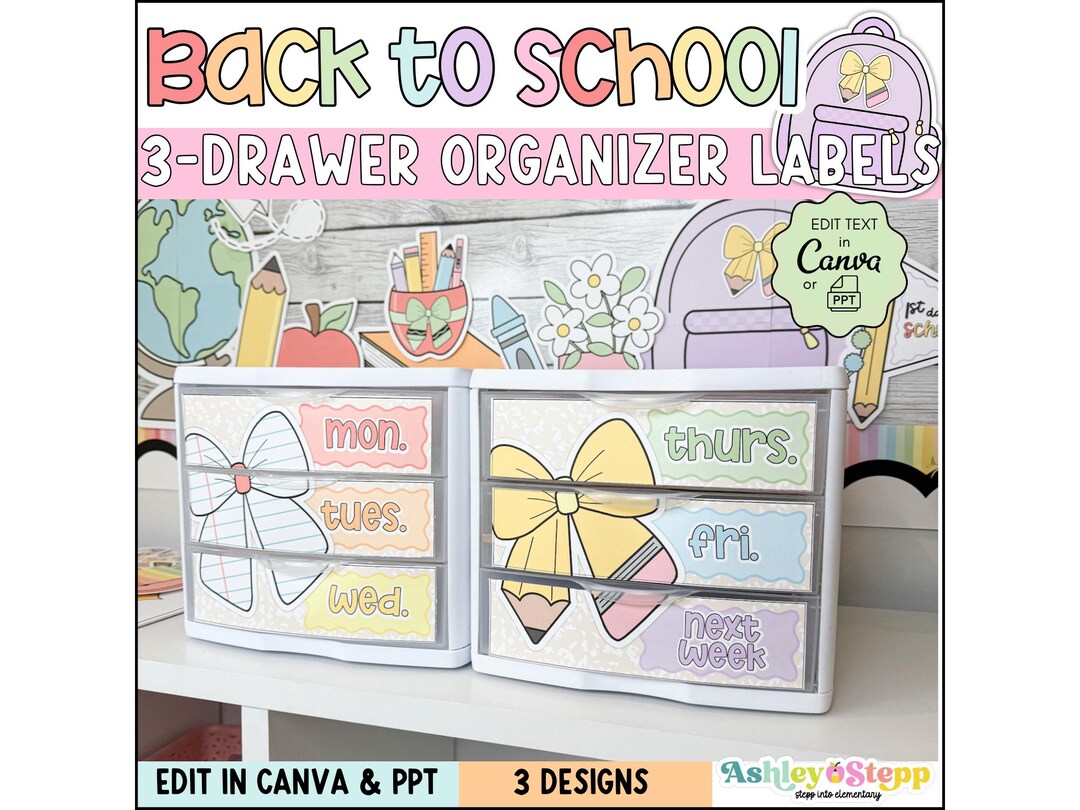 Pastel Bow Sterilite Container Labels | Teacher Organization | 3-drawer ...