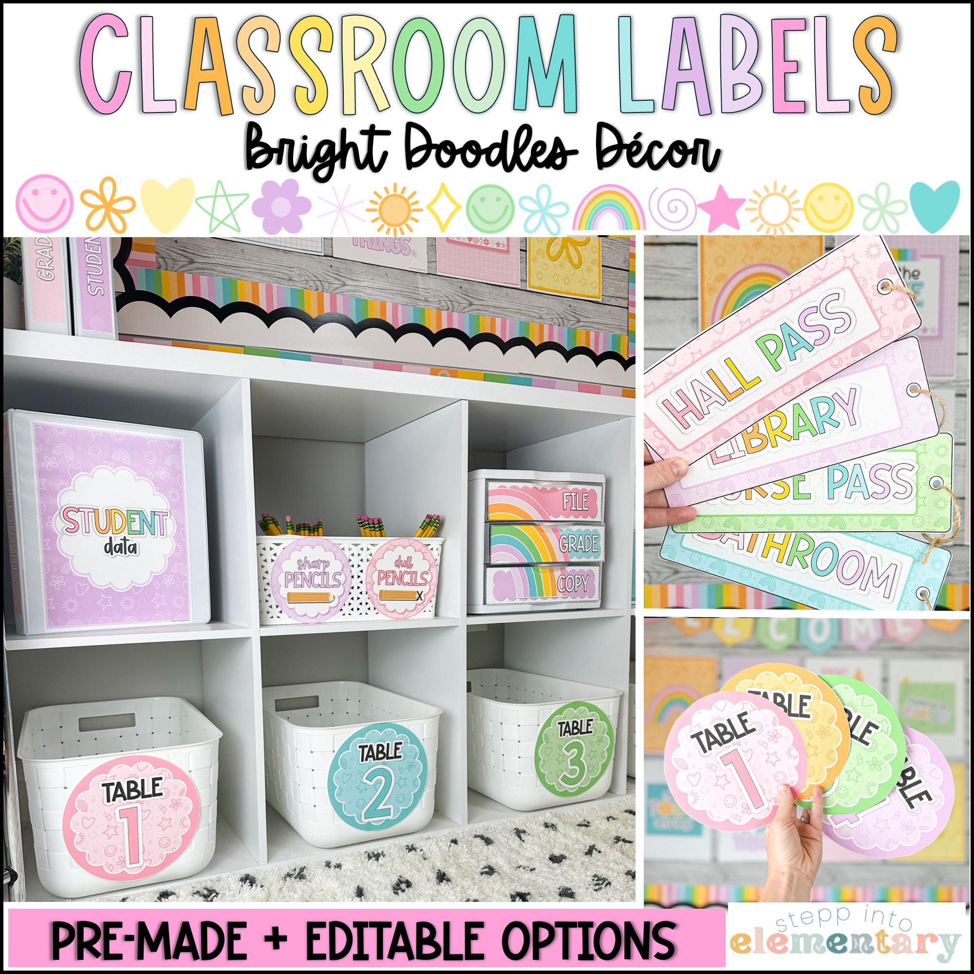 Bright Doodles Classroom Labels Set | Teacher Organization | Trendy ...