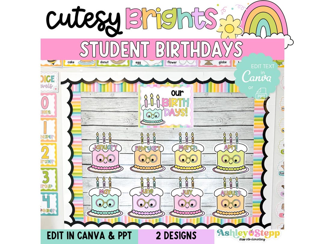Cutesy Brights Student Birthday Display | Student Birthdays | Bulletin ...