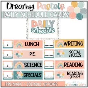 Dreamy Pastels Daily Schedule Display & Cards | Editable | Trendy ...