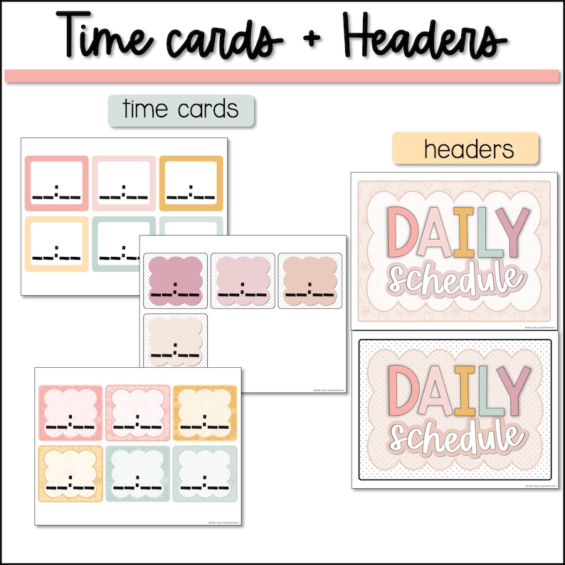 Pastel Doodles Daily Schedule Display & Cards | Editable | Trendy ...