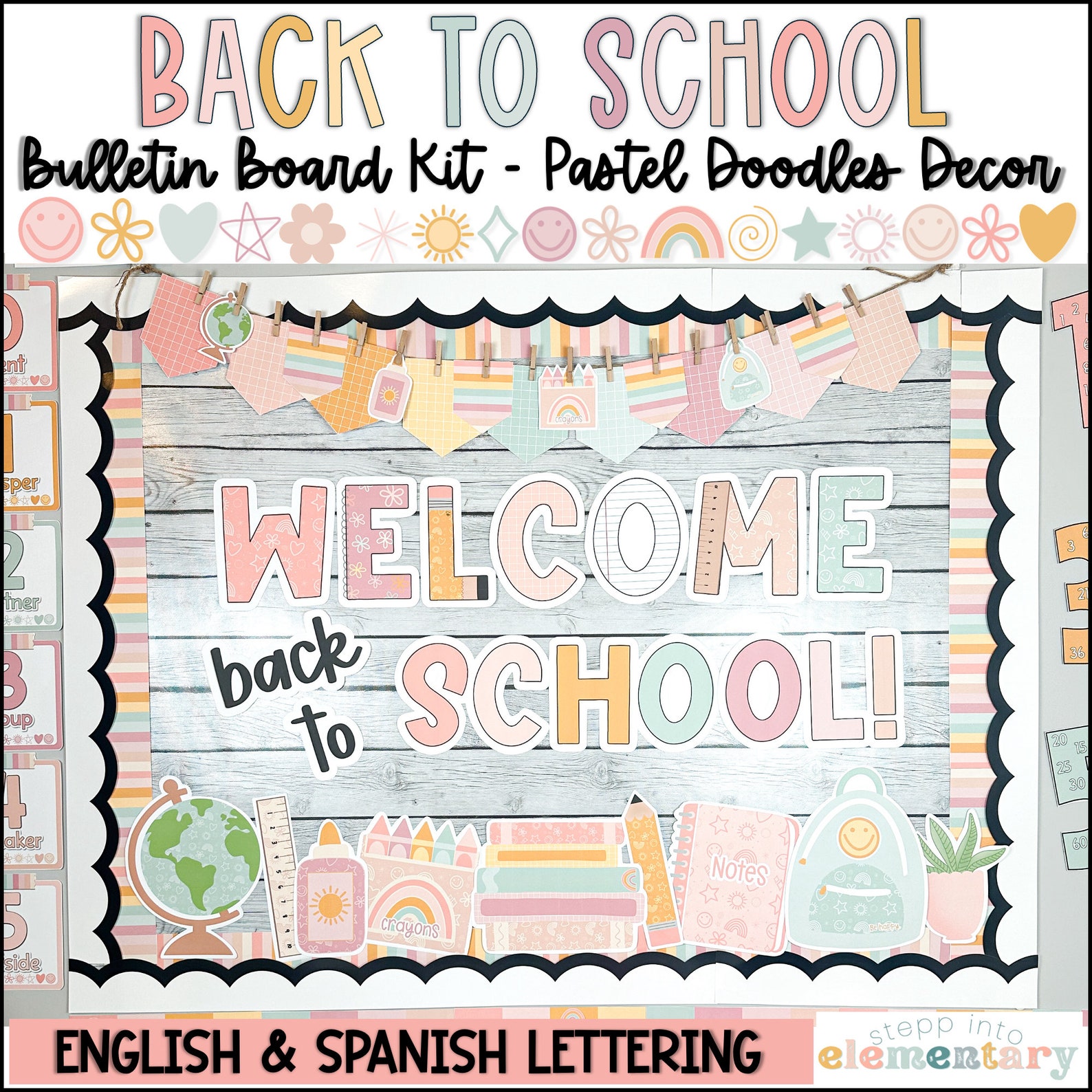 Back to School Bulletin Board Kit | Pastel Doodles Decor | Bulletin ...
