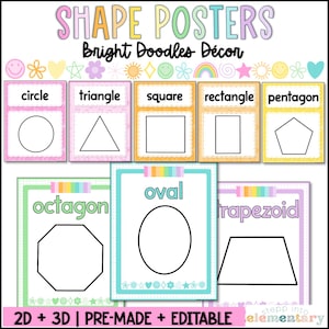 Bright Doodles Shape Posters | 2D 3D Classroom Decor (digital Download ...