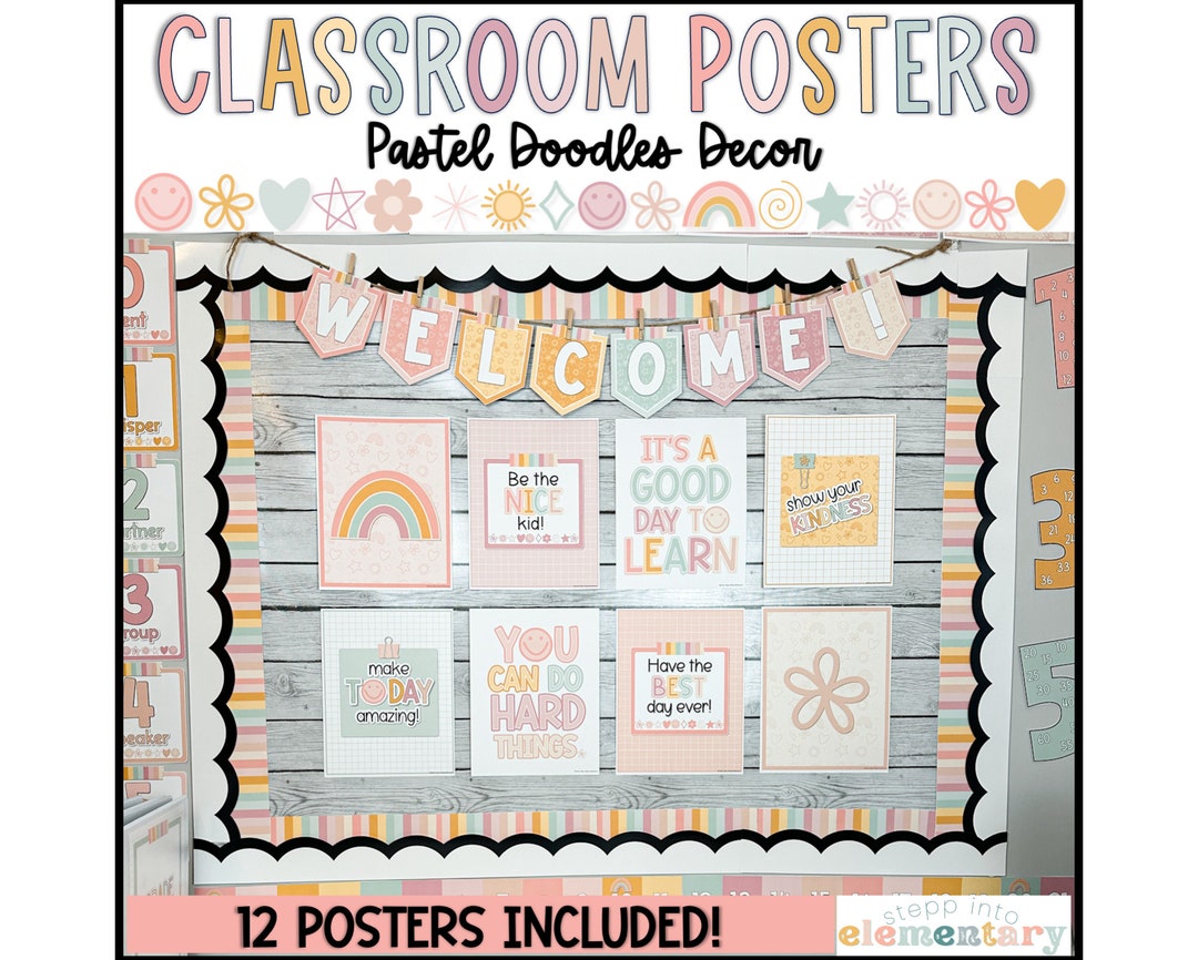 Pastel Doodles Classroom Posters Set | Bulletin Board | Trendy + Simple ...