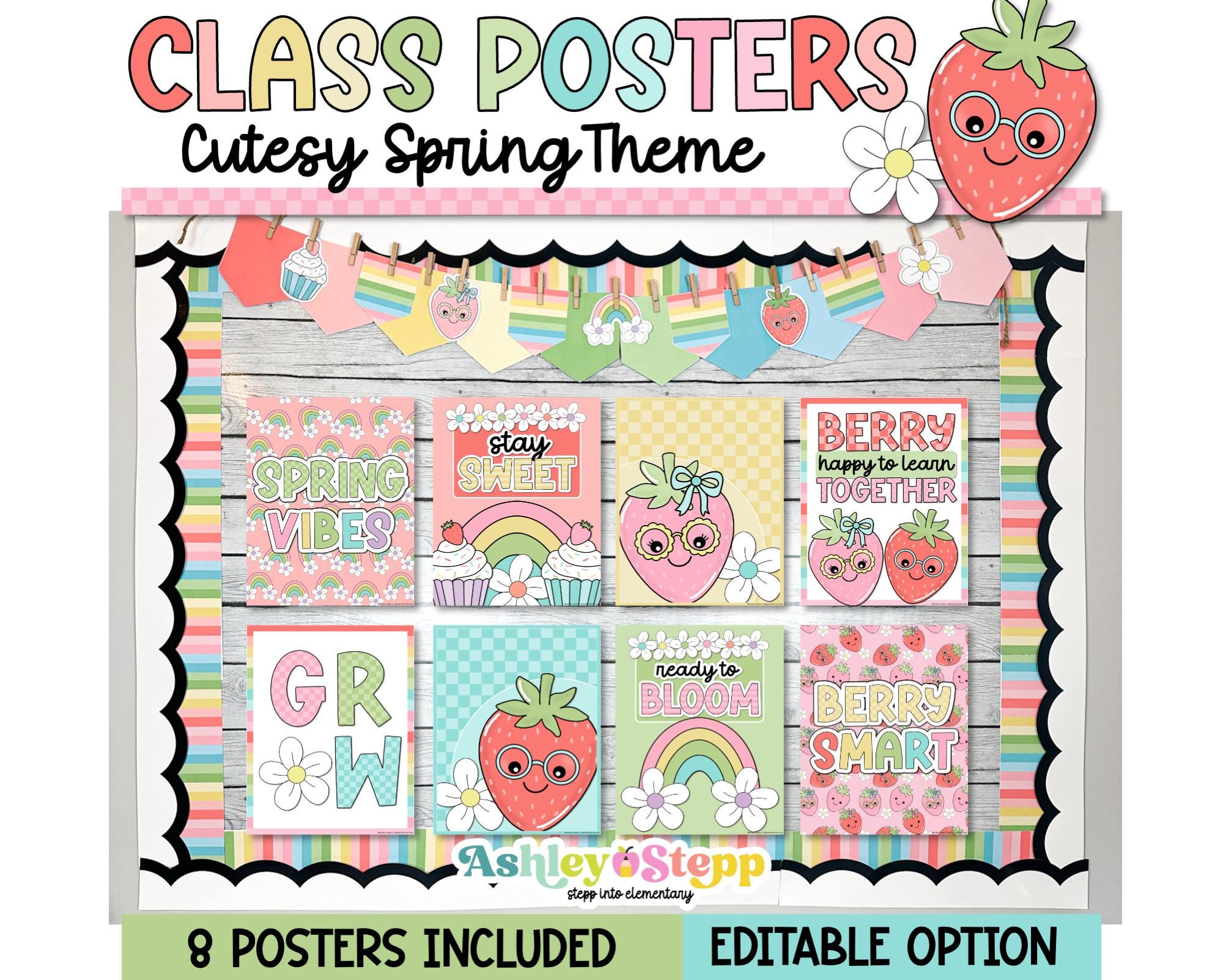 Strawberry Spring Classroom Posters | Cutesy Bulletin Board Decor (PDF ...