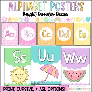 Bright Doodles Alphabet Posters | Print, Cursive & ASL (digital ...