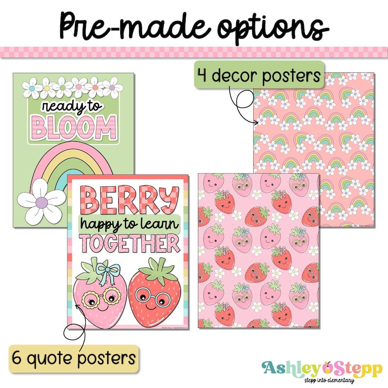 Strawberry Spring Classroom Posters | Cutesy Bulletin Board Decor (PDF ...