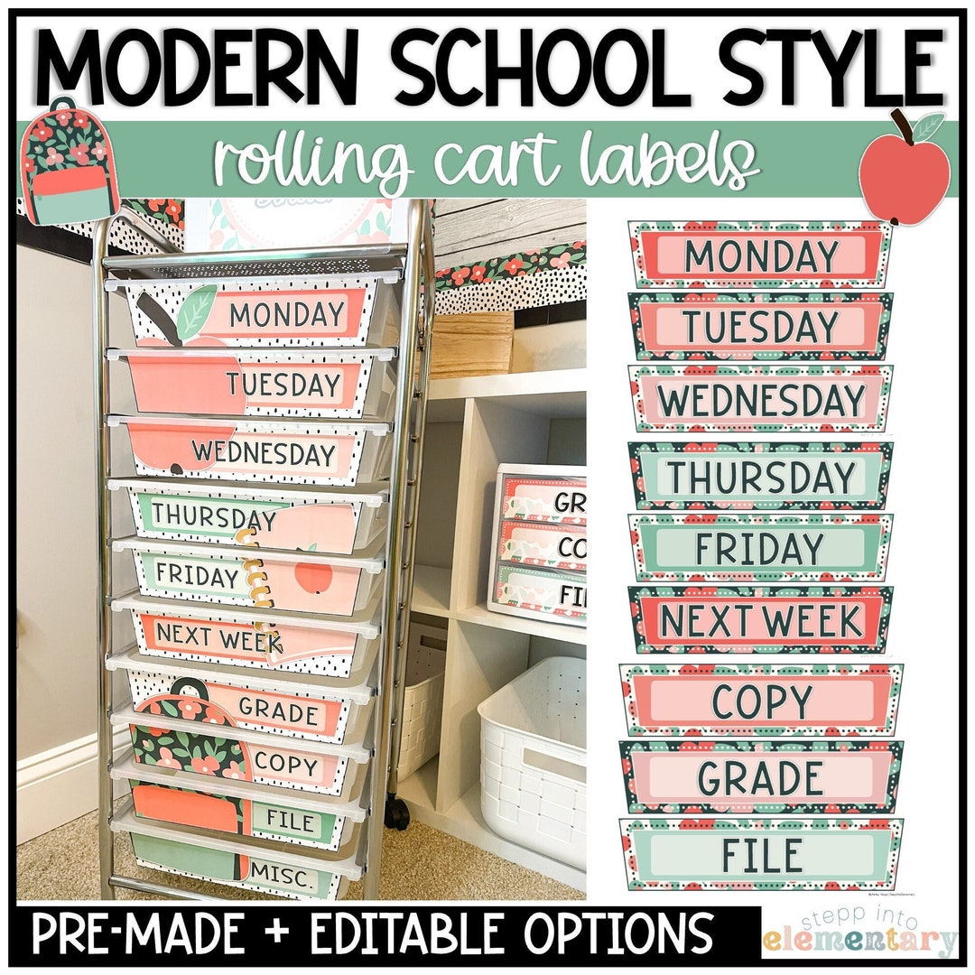 Modern School Style Rolling Cart Labels Teacher Cart - Etsy