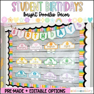 Bright Doodles Student Birthday Bulletin Board Decor (digital Download ...
