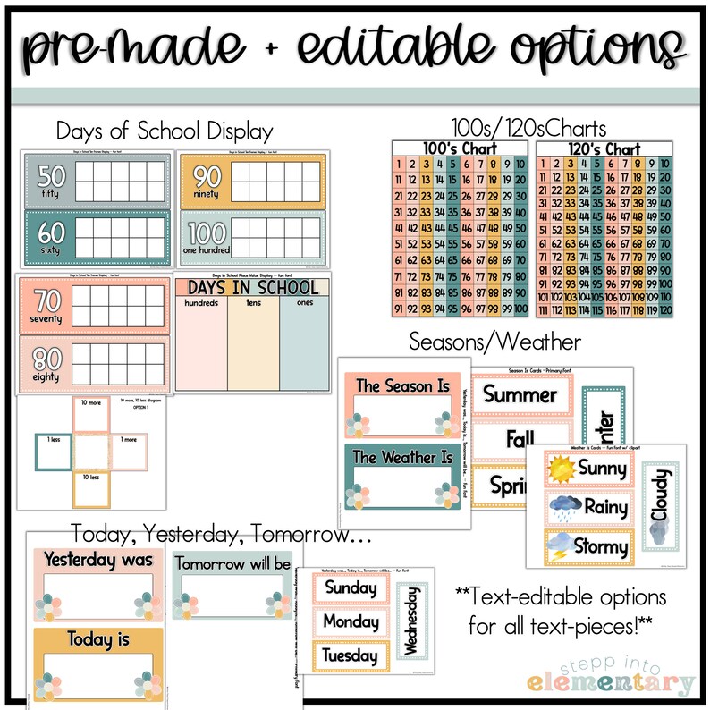 Pastel Classroom Calendar Set | Pocket Chart Decor (digital Download ...
