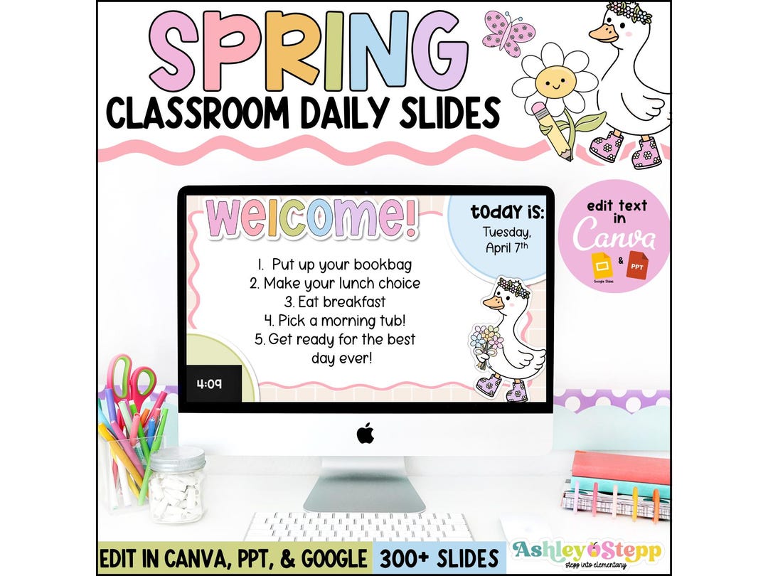 Spring Classroom Daily Slides | Flowers & Composition Notebook ...