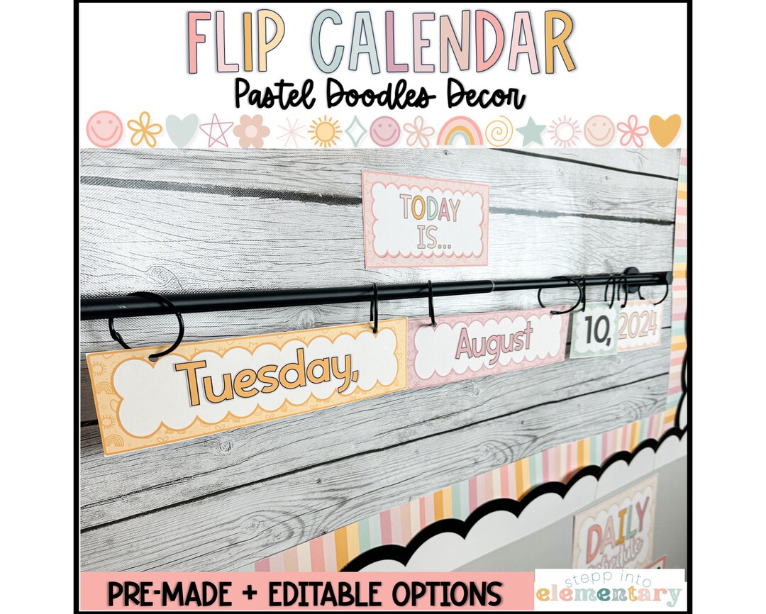 Pastel Doodles Flip Calendar | Classroom Resources | Trendy + Simple ...