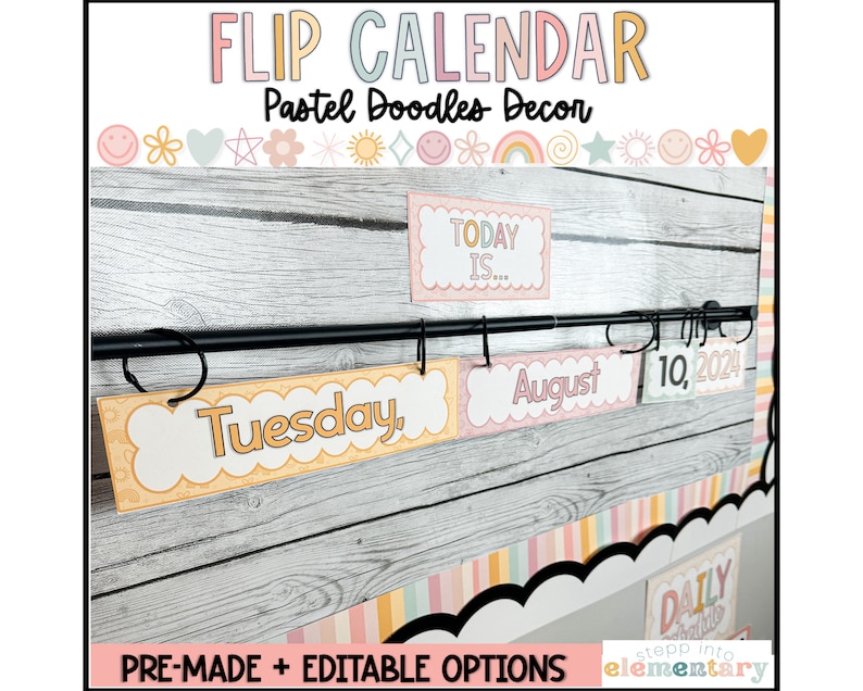 Pastel Doodles Flip Calendar | Classroom Decor (digital Download) - Etsy
