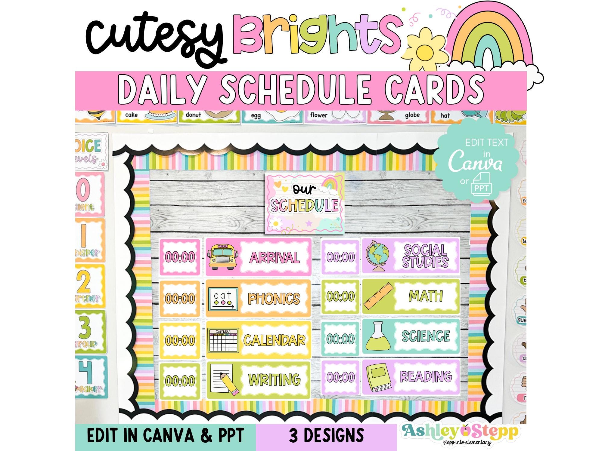 Cutesy Brights Daily Schedule Display & Cards | Editable | Bright ...
