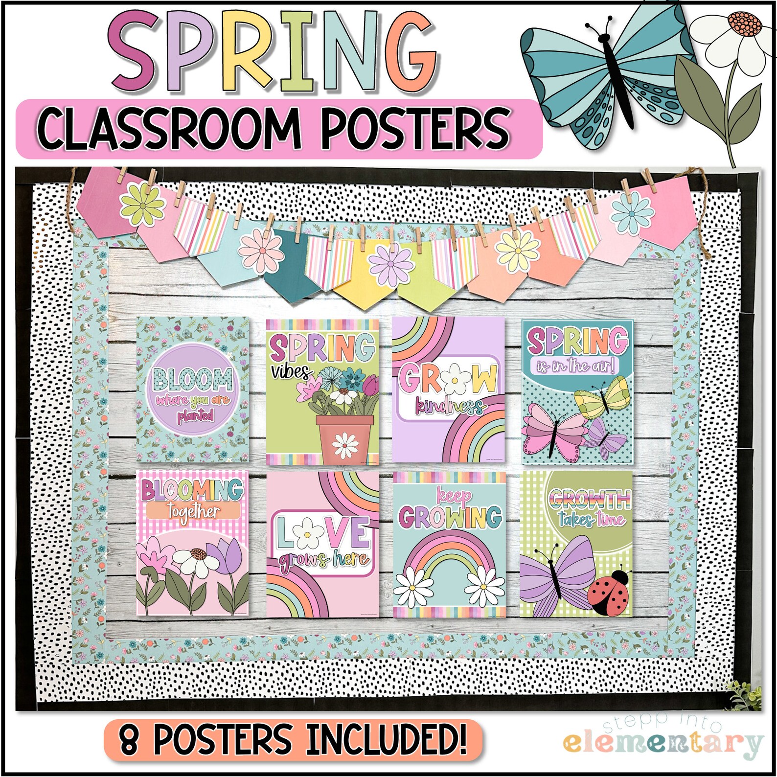 Spring Classroom Posters Set | Wildflower, Butterfly Theme (digital ...