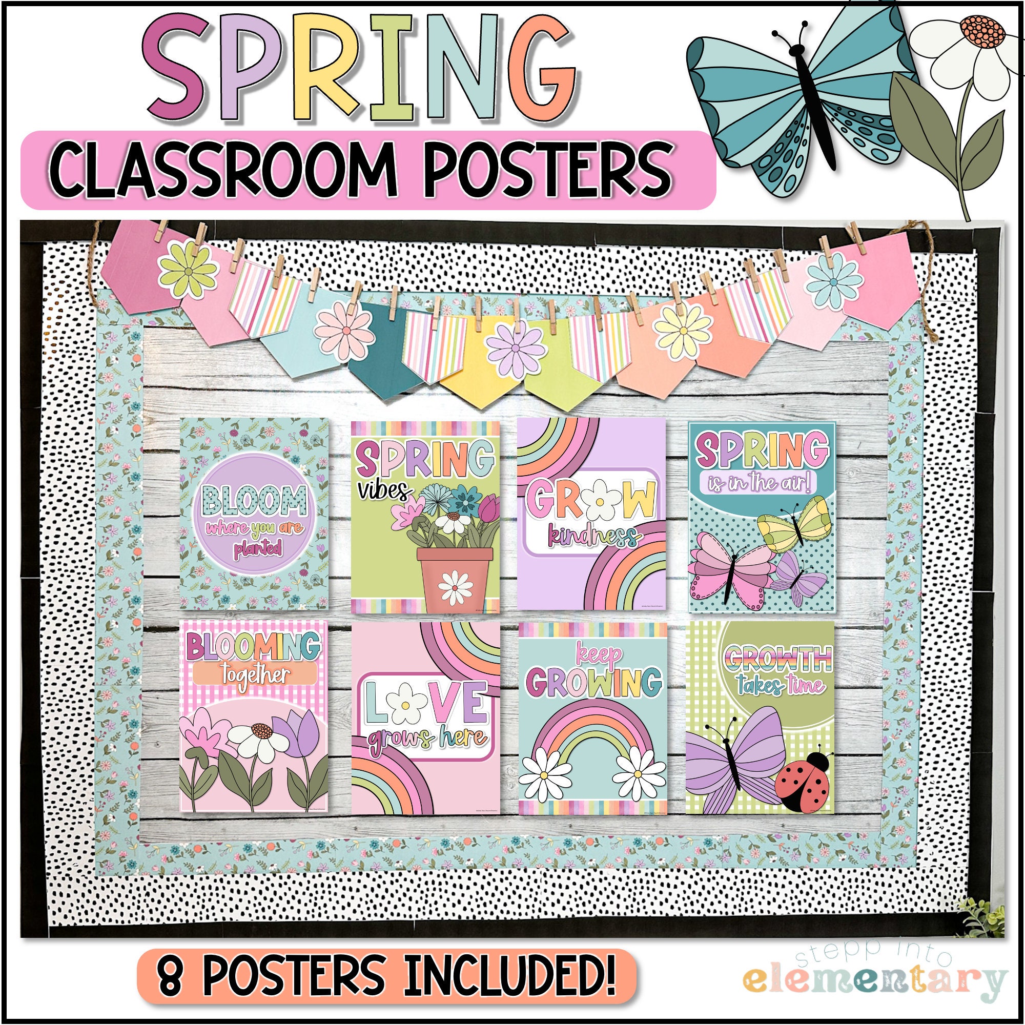 Spring Classroom Posters Set | Wildflower, Butterfly Theme (digital ...