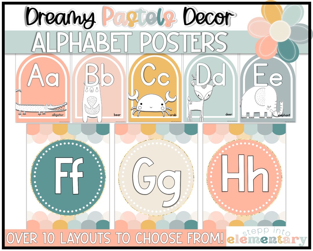 Dreamy Pastels Alphabet Posters | Print + Cursive Alphabet | Editable ...