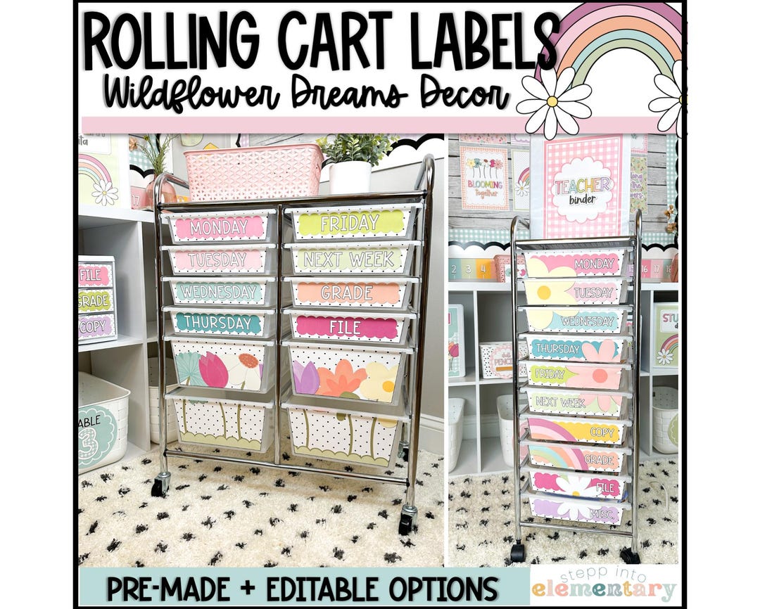 Wildflower Dreams Rolling Cart Labels | Teacher Cart | Classroom ...
