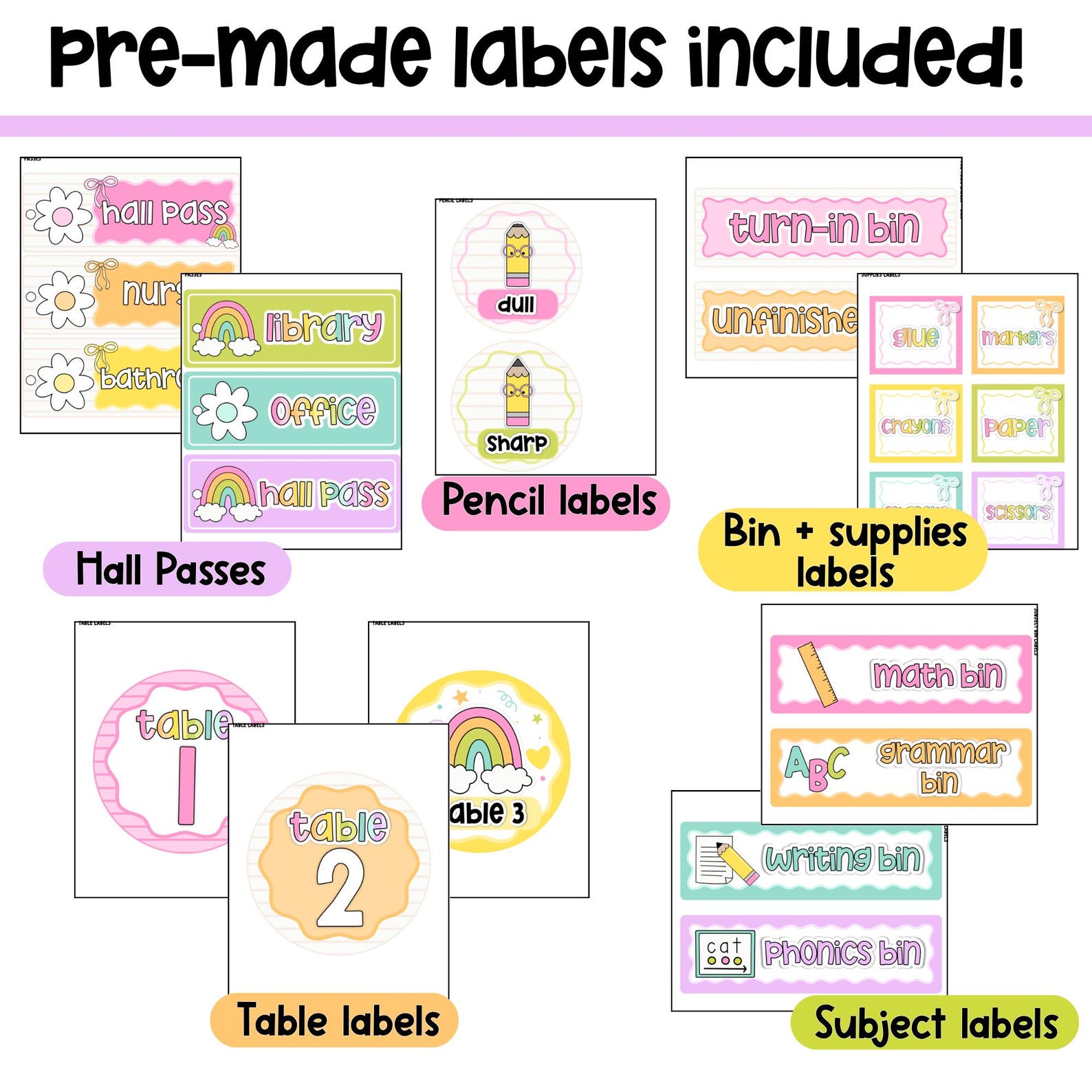 Cutesy Brights Classroom Labels Set | Teacher Organization | Pastel ...