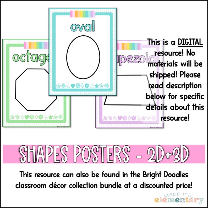 Bright Doodles Shape Posters | 2D 3D Classroom Decor (digital Download ...