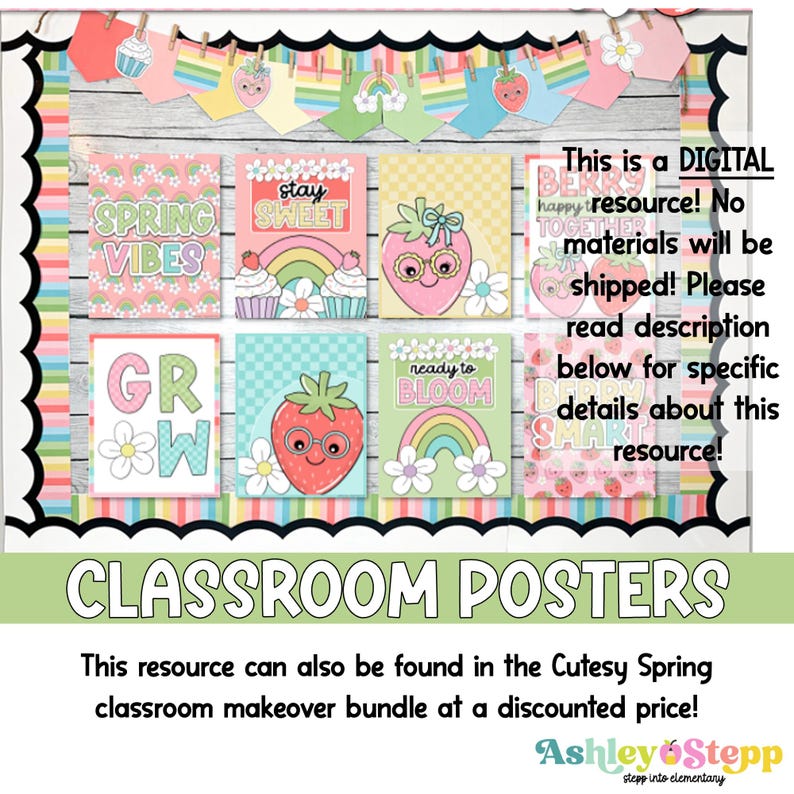 Strawberry Spring Classroom Posters | Cutesy Bulletin Board Decor (PDF ...