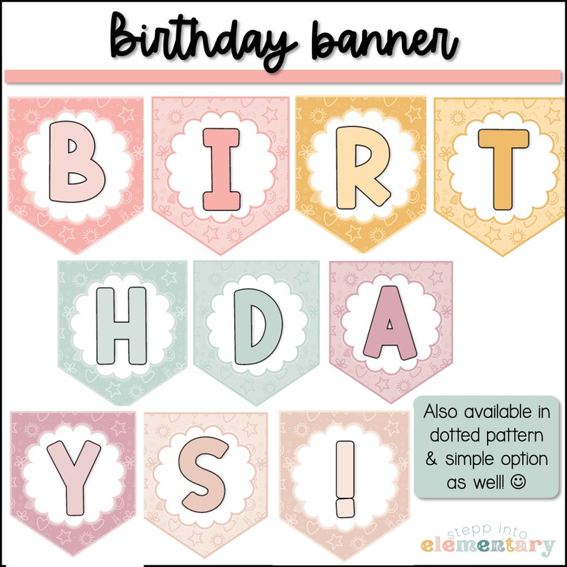 Pastel Doodles Student Birthday Bulletin Board Display (digital ...