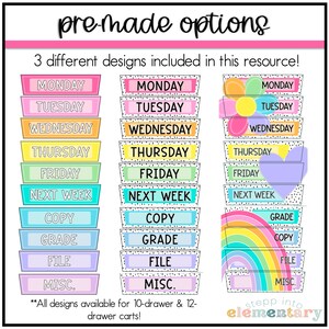 Dreamy Brights Rolling Cart Labels Teacher Cart Classroom Organization ...