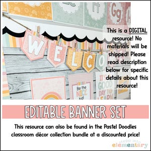 Pastel Doodles Editable Banner Set | Bulletin Board | Trendy + Simple ...