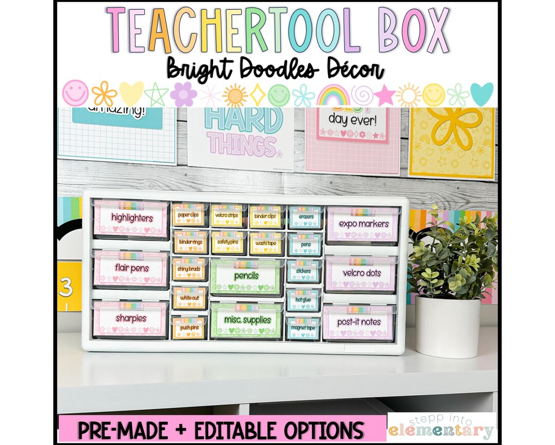 Bright Doodles Teacher Toolbox Labels | Classroom Organization ...