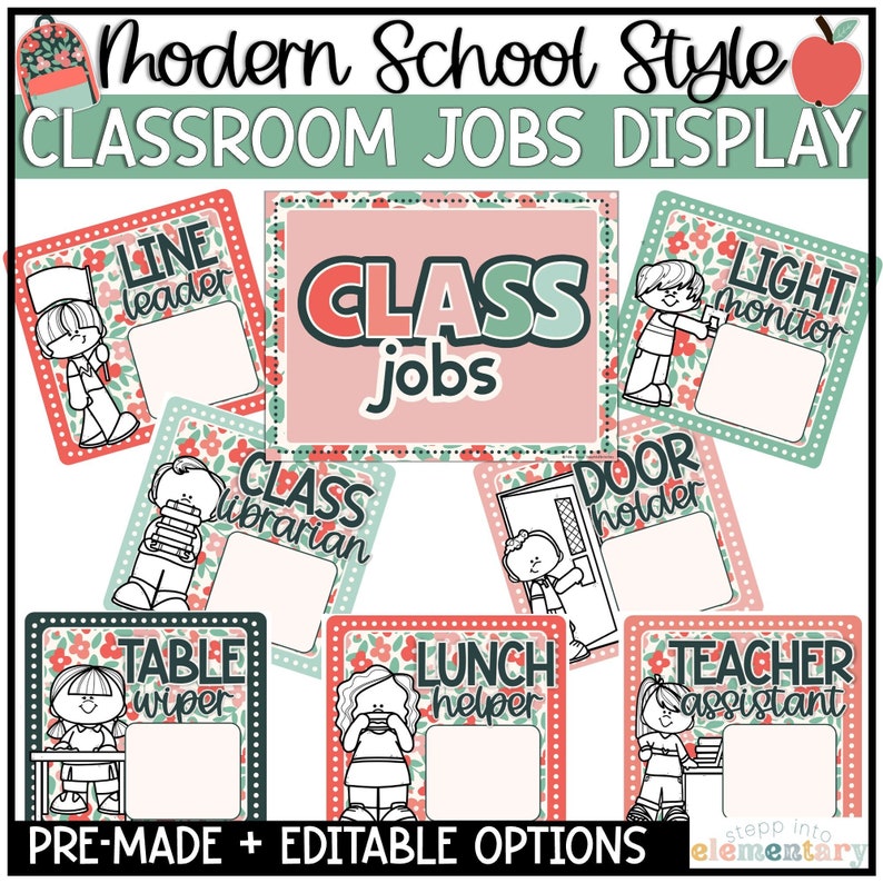 Modern School Style Classroom Jobs Display | Editable Cards (digital ...