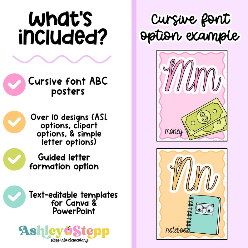 Cursive Alphabet Posters | Cutesy Brights Classroom Decor (editable in ...