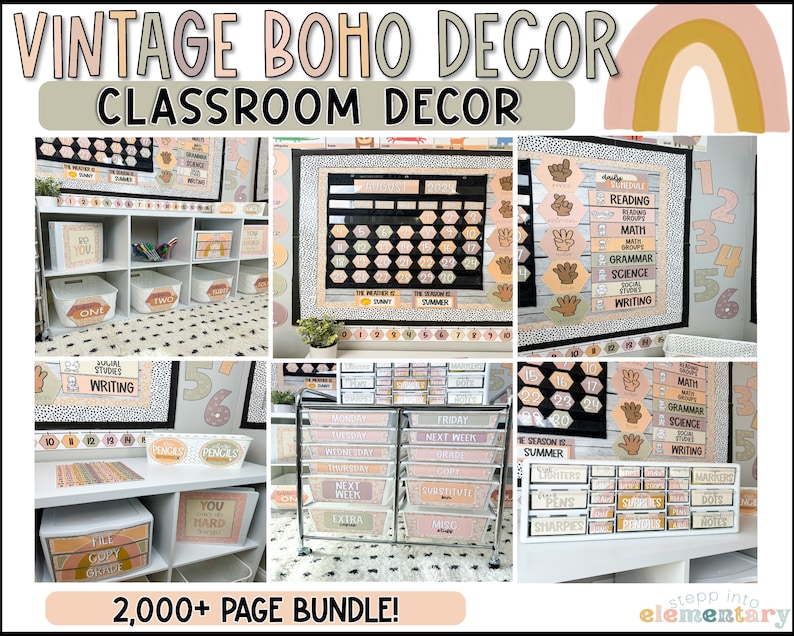 Vintage Boho Classroom Decor Bundle | Neutral Colors, Editable - Etsy