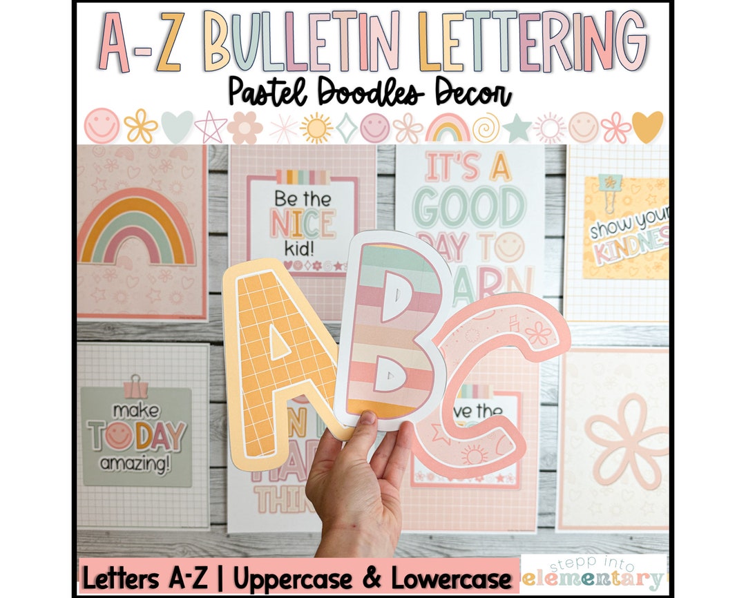 A-Z Bulletin Board Lettering | Pastel Doodles Decor | Bulletin Board ...