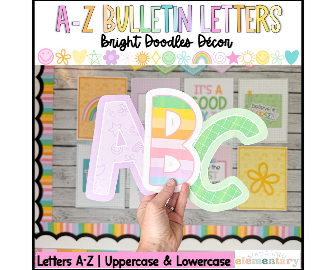 A-Z Bulletin Board Lettering | Bright Doodles Decor | Bulletin Board ...