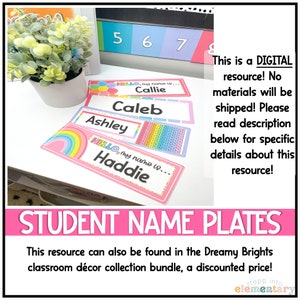 Dreamy Brights Student Name Plates | Desk Plate Tags | Editable ...