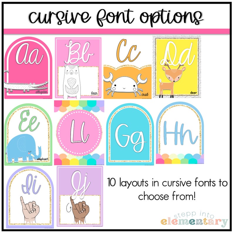 Dreamy Brights Alphabet Posters Print Cursive Alphabet - Etsy