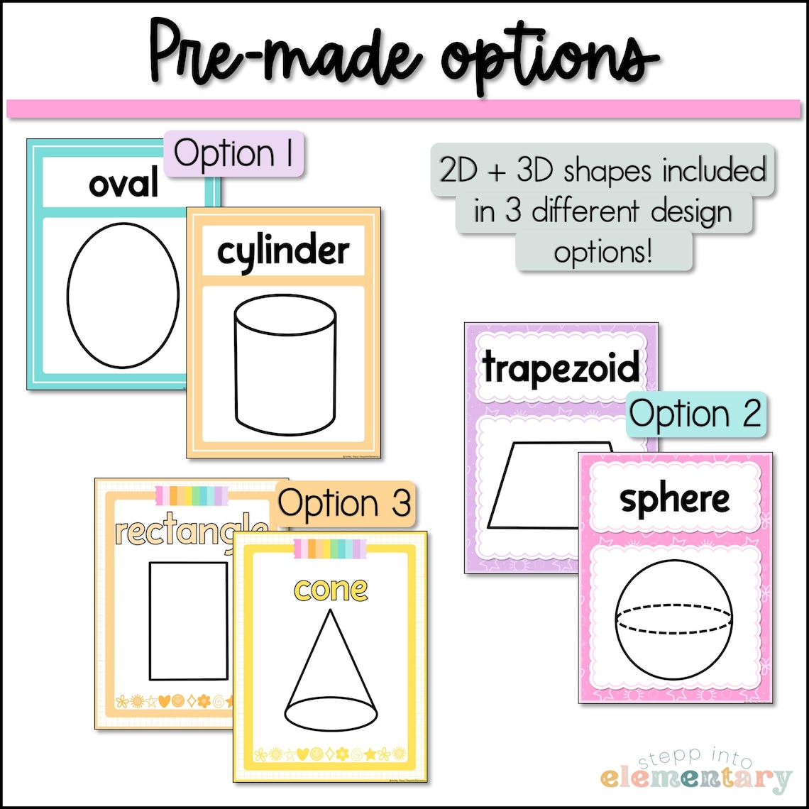 Bright Doodles Shape Posters | 2D 3D Classroom Decor (digital Download ...